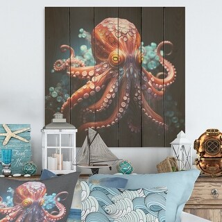 Designart "Cosmic Art Style Octopus I" Octopus/Squid Wood Wall Decor ...