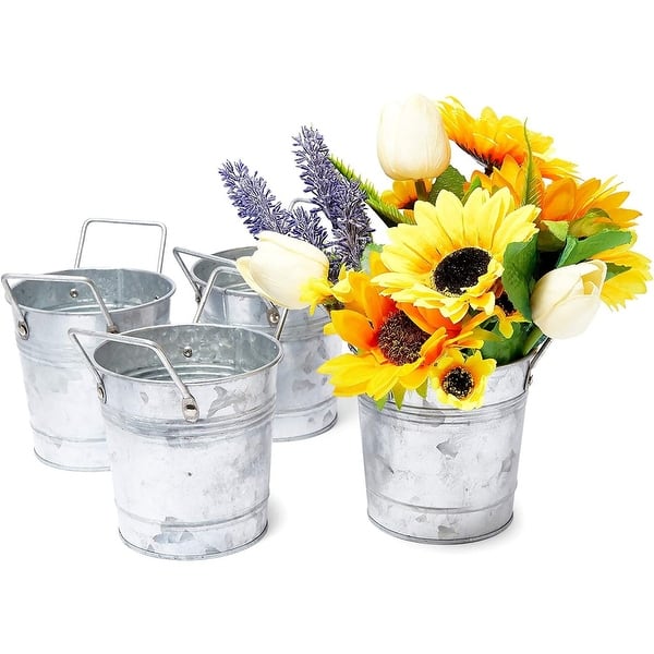 4 Pack Mini Galvanized Buckets with Handles, Farmhouse Home Decor ...