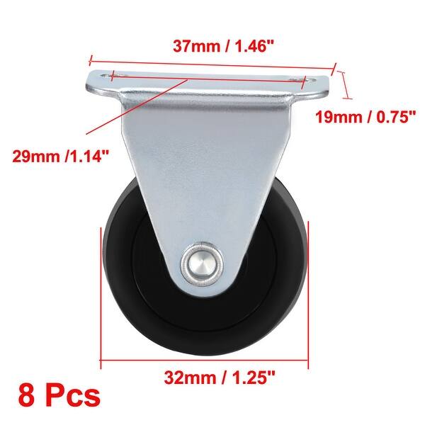 8PCS 1.25 Inch Fixed Casters Wheels Rubber Top Plate Mounted 22lb ...