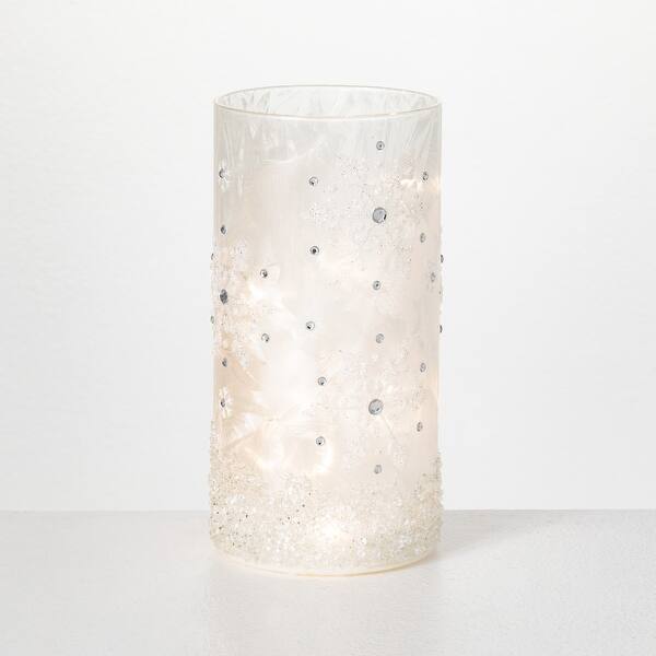 Sullivans Lighted Ice Cylinder White 8"H Glass - 4"L x 4"W x 8"H - Bed ...