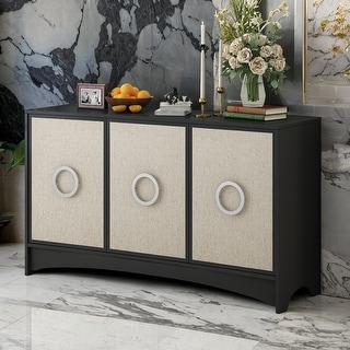 Curved Design Buffet Sideboard with Adjustable Shelves, Beige - Bed ...