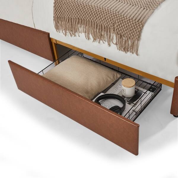 Coffee Sleeping Bed Solid Wood Ribs Slat Platform Frame with 4 Drawer ...