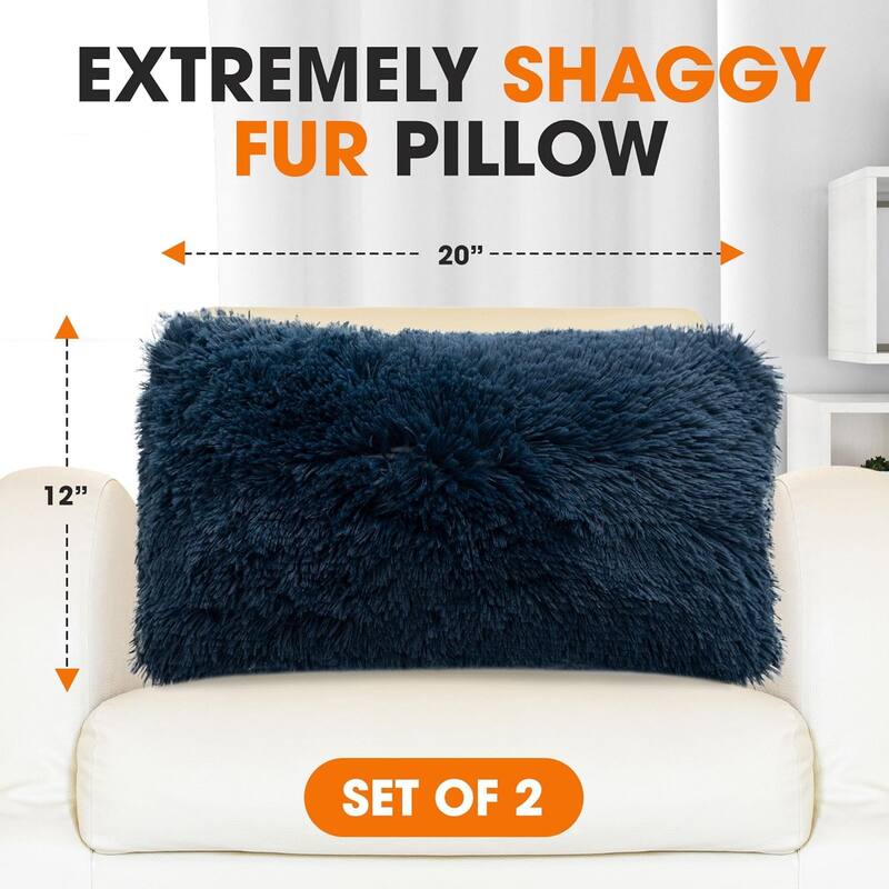 Cheer Collection 12"x20" Shaggy Long-hair Throw Pillows (Set of 2) - On ...