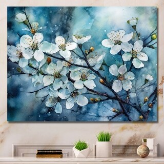 Designart "White Blue Apple Tree Melody" Floral Apple Tree Wall Decor ...
