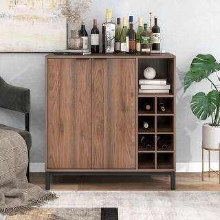 Accent Bar Cabinet with Wine Racks and Adjustable Shelf Storage Coffee ...