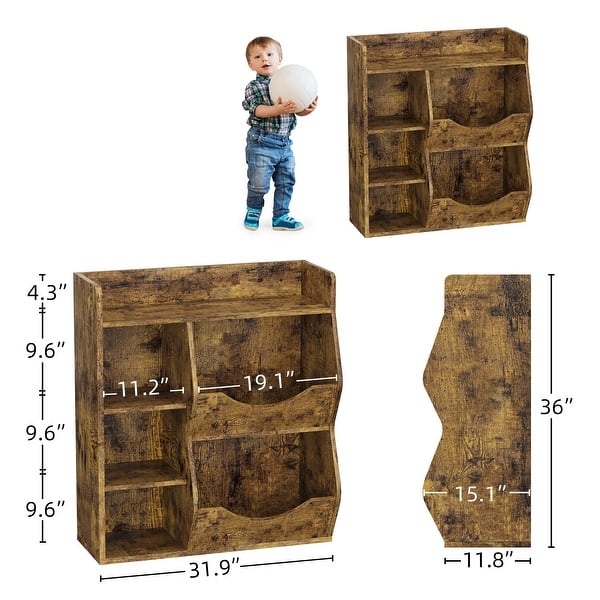 5-Cubby Kids Bookshelf Toy Storage Organizer - 15.1"D x 31.9"W x 36"H ...
