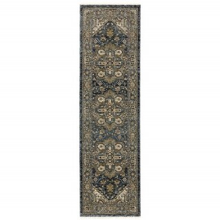 2' X 8' Blue Taupe Grey Green Rust Tan Beige And Gold Oriental Power ...