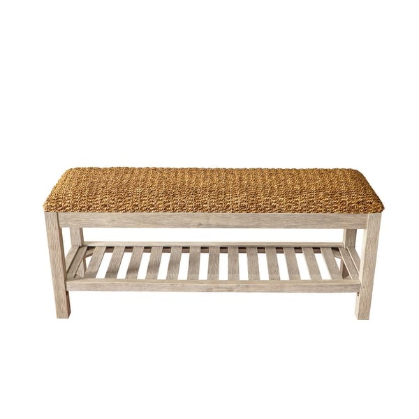 M4H Lindos Water Hyacinth & Solid Wood Storage Shoes Bench - Bed Bath ...