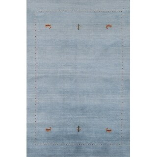 Light Blue Gabbeh Area Rug Handmade Wool Carpet - 3'11"x 5'10" - Bed ...