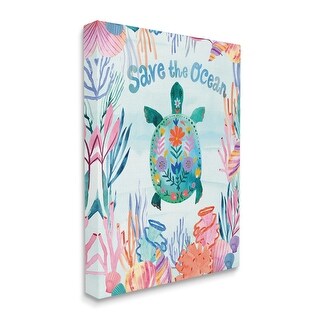 Stupell Save The Ocean Sentiments Floral Pattern Tortoise Canvas Wall ...