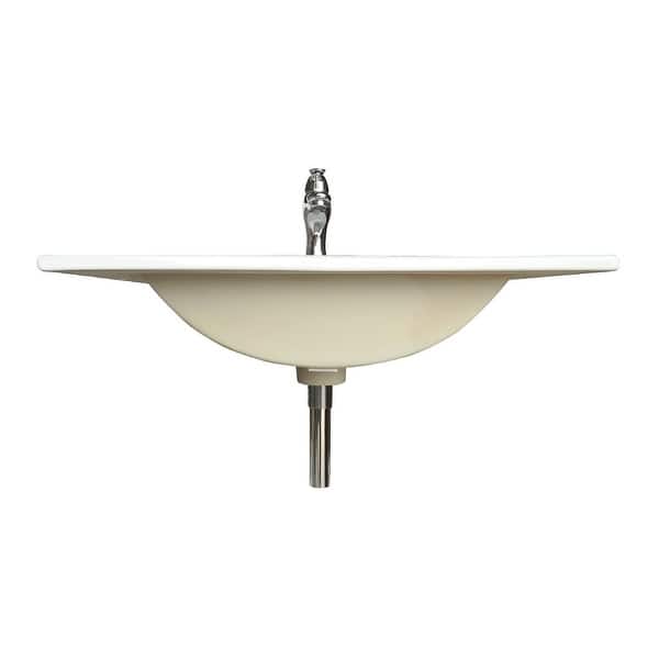 White Drop-in Sink 23.62" Porcelain Self-Rimming Rectangular Sink with ...