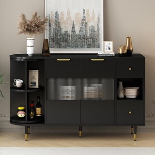 Stylish Rotating Buffet Cabinet with MDF and Glass Panels, Perfect for ...