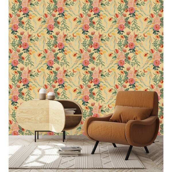 Yellow Floral Wallpaper Peel and Stick and Prepasted - Bed Bath ...
