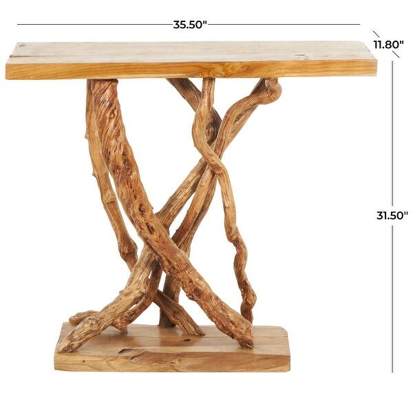 Brown Teak Wood Handmade Small Live Edge Tree Branch Console Table ...