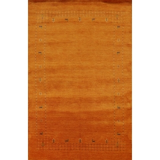 Orange Gabbeh Indian Area Rug Hand-Knotted Tribal Wool Carpet - 5'0" x ...