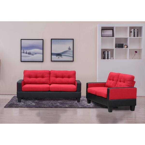 Titanic Furniture Betty Track Arm Sofa in Black PVC with Red Linen ...