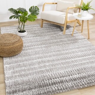 Soft Collection - Grey/ White Striped Rows Rug - 5'3" x 7'7" - Bed Bath ...