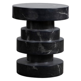 Melia Round Marble-Finished Modern Concrete Pedestal End Table, Black ...