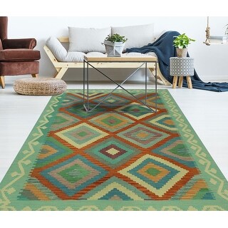 Hand-Woven Sangat Kilim Azat Green/Rust Rug - 4'11" x 6'5" - Bed Bath ...