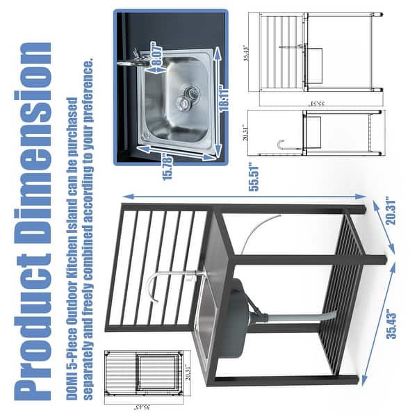 Domi Outdoor Aluminum Kitchen Island with Storage Cabinet and Grill ...