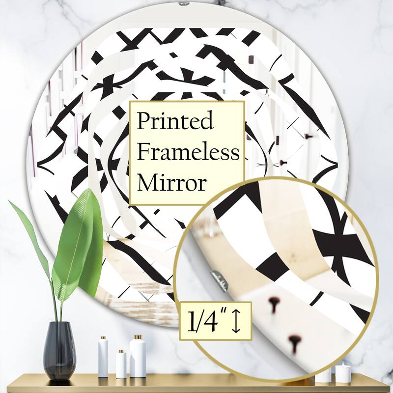 Designart Monochrome Geometric Pattern Iii Printed Modern Round Or