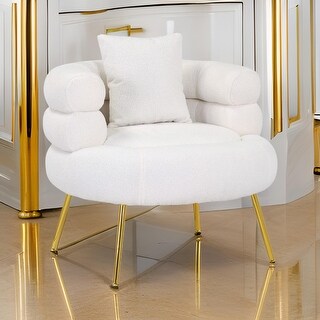 Lisa 34 Inch Accent Chair, Barrel Shaped, Soft Ivory Teddy Upholstery ...