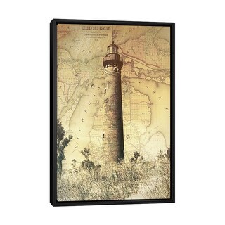 iCanvas "Little Sable Lighthouse Map" by Dan Sproul Framed Canvas Print ...