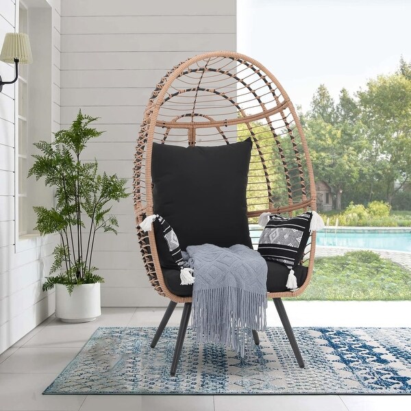 Wicker Egg Chair Oversized Indoor Outdoor Lounger Large Egg Basket Chair with Stand and Cushions for Patio Porch Backyard On Sale Bed Bath Beyond 39911125