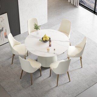 Modern Round White Dining Table，Sintered Stone Tabletop, Solid Black ...