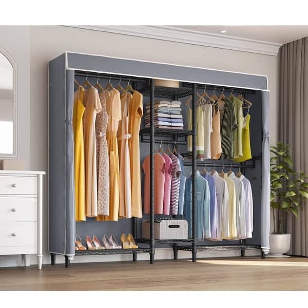 Heavy Duty Covered Clothes Rack Portable Wardrobe Closet, 5 Tiers Wire ...