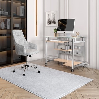 Contemporary Computer Desk with Frosted Glass Top, Steel Frame, and ...
