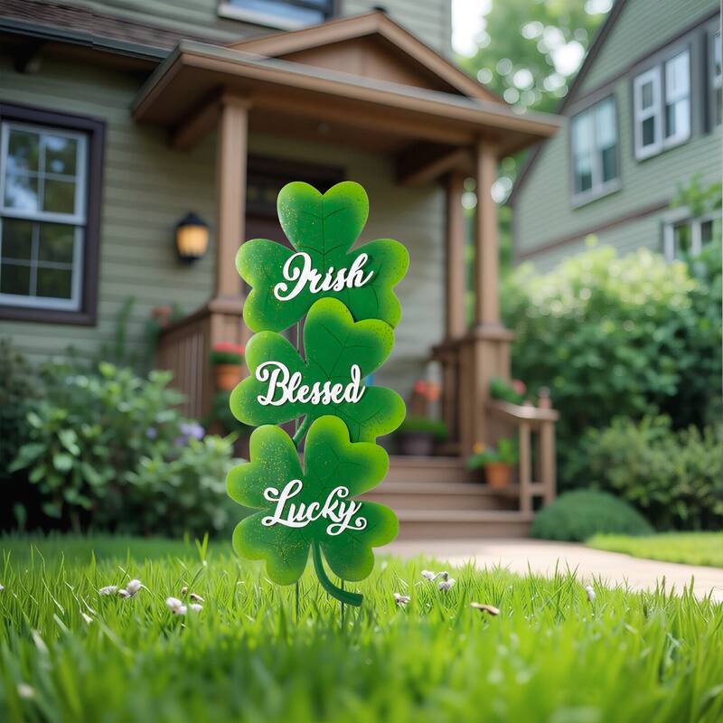 Glitzhome 36.75"H Set of 3 St. Patrick's Metal Shamrock Yard Stakes ...