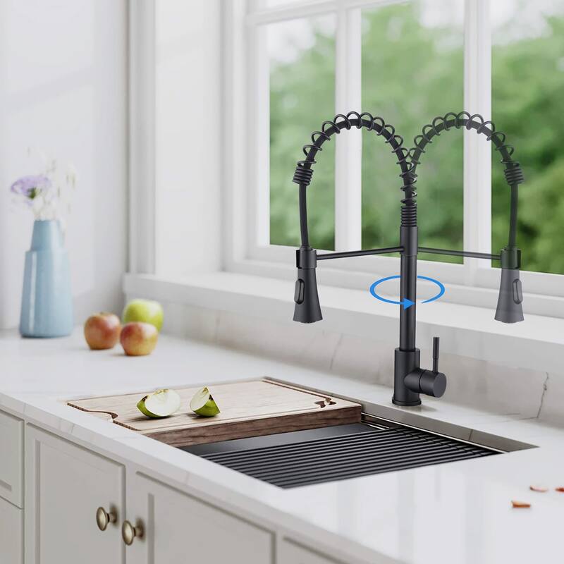 Single Handle Deck Mounted Spring Neck Pull Down Kitchen Faucet with ...