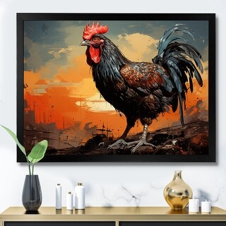 Designart "Sunset Roosters Farmyard I" Rooster Red Wall Decor - Modern ...