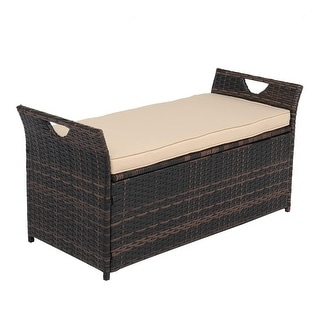 Outdoor Wicker Patio Furniture Deck Storage Box with Cushion, Rattan ...