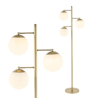 Nora 66" 3-Light Modern Vintage Iron LED Floor Lamp, Brass Gold/White ...