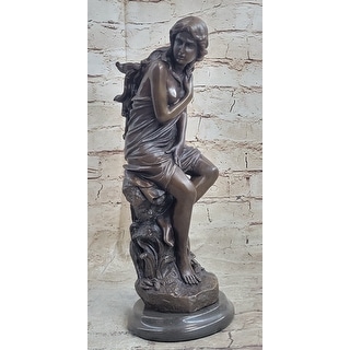 Signed French Roche Fair Maiden Bronze Sculpture Art Deco Marble Base ...