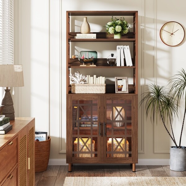 Bookshelf with Doors, 70.9 Inches Etagere Bookcase Storage Cabinet ...