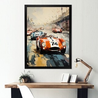 Designart "Vintage Race Car Rally III" Race Tracks Wall Decor Orange ...