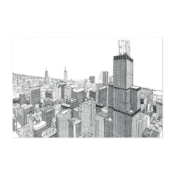 Chicago Illinois Drawing Aerial Black White Minimal Art Print/Poster ...