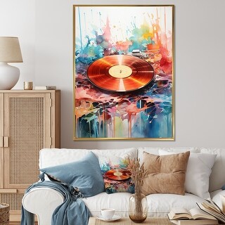 Designart "Colorful Vinyl Grooves I" Vinyl Records Framed Wall Decor ...