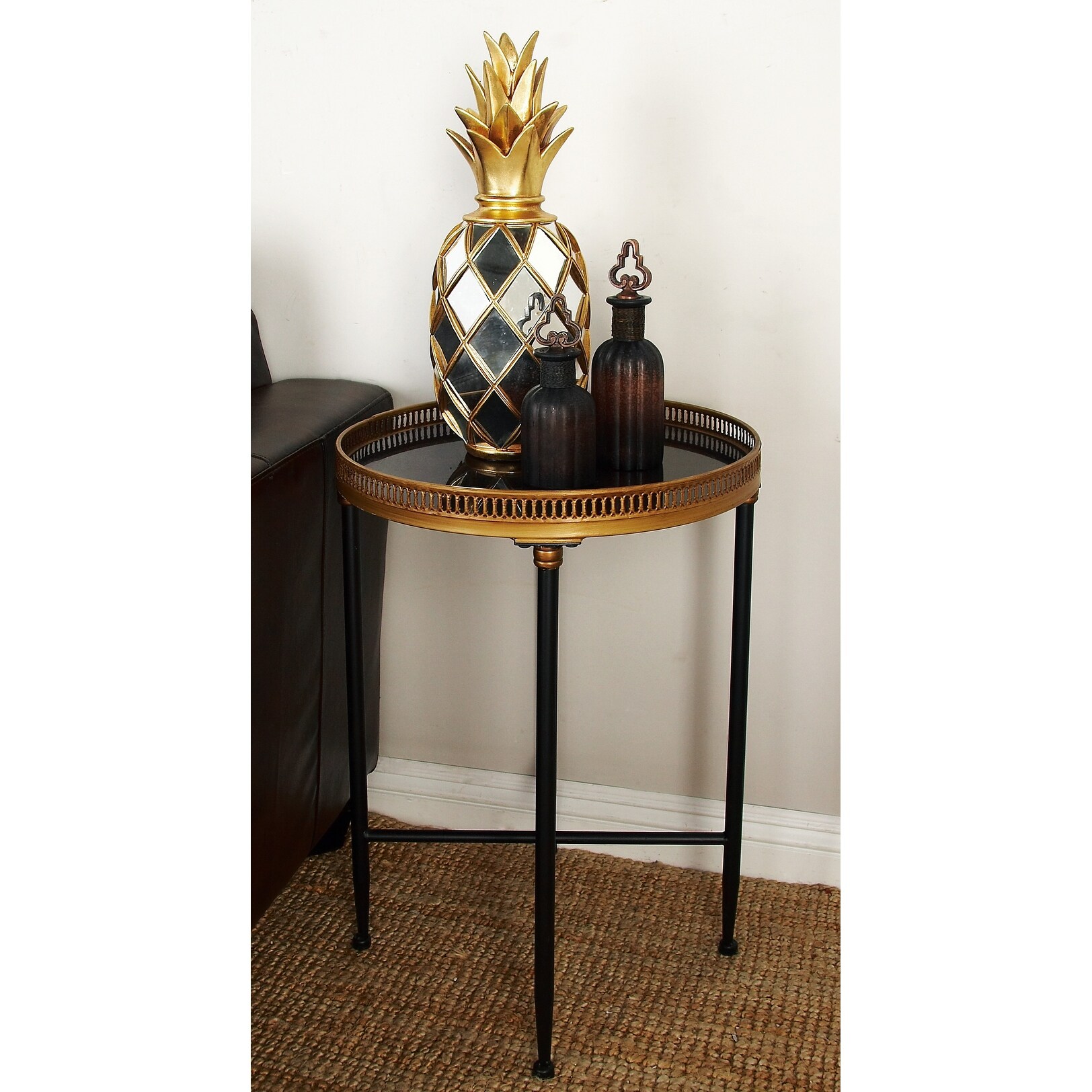 Industrial Grid Galvanized Accent End Table with Round Lid and Handles ...