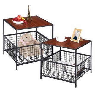 Set of 2 Square Side Table 20 inch End Table Nightstand with torage ...