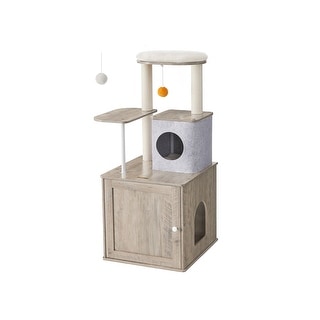 Cat Tree with Litter Box Enclosure, 2-in-1 Modern Cat Tower for Indoor ...