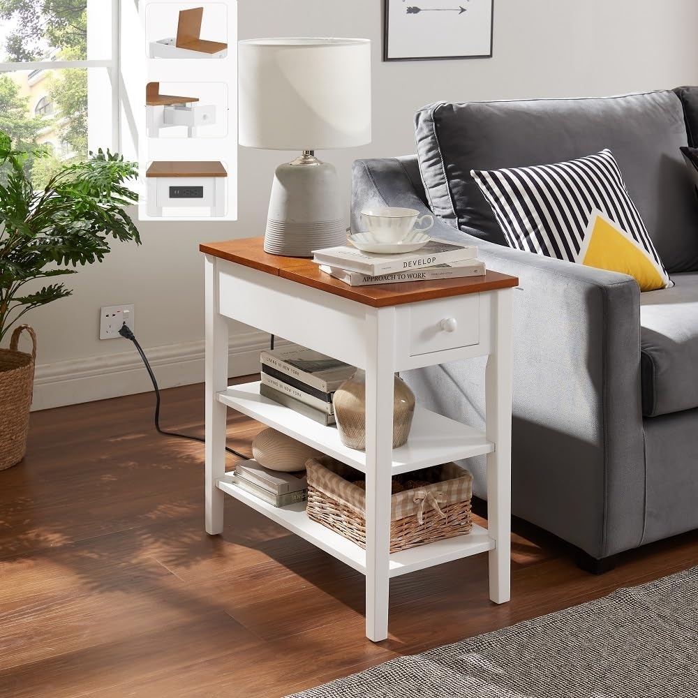 Narrow Sided End Table with Drawers and Flip Top - On Sale - Bed Bath ...