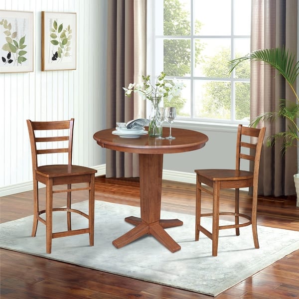 36 in Round Counter Height Extension Dining Table with 12 in Leaf and ...
