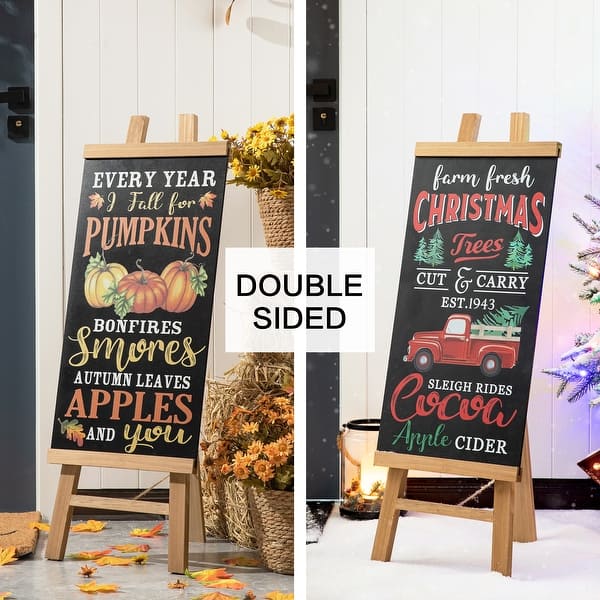 Glitzhome 32"H Double-Sided Fall Christmas Wooden Porch Sign Board ...