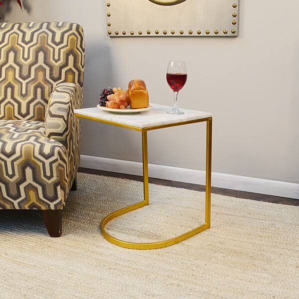 24" Gold and White C-Shaped Accent Table with Marble Top - Bed Bath ...