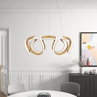 Modern Gold 1-Light Wavy Linear LED Pendant Lighting Fixture - Bed Bath ...
