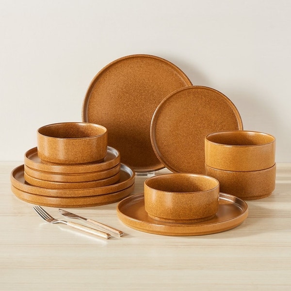 vancasso Stoneware 12-Piece Raised Edge Dinnerware Set Service for 4 ...